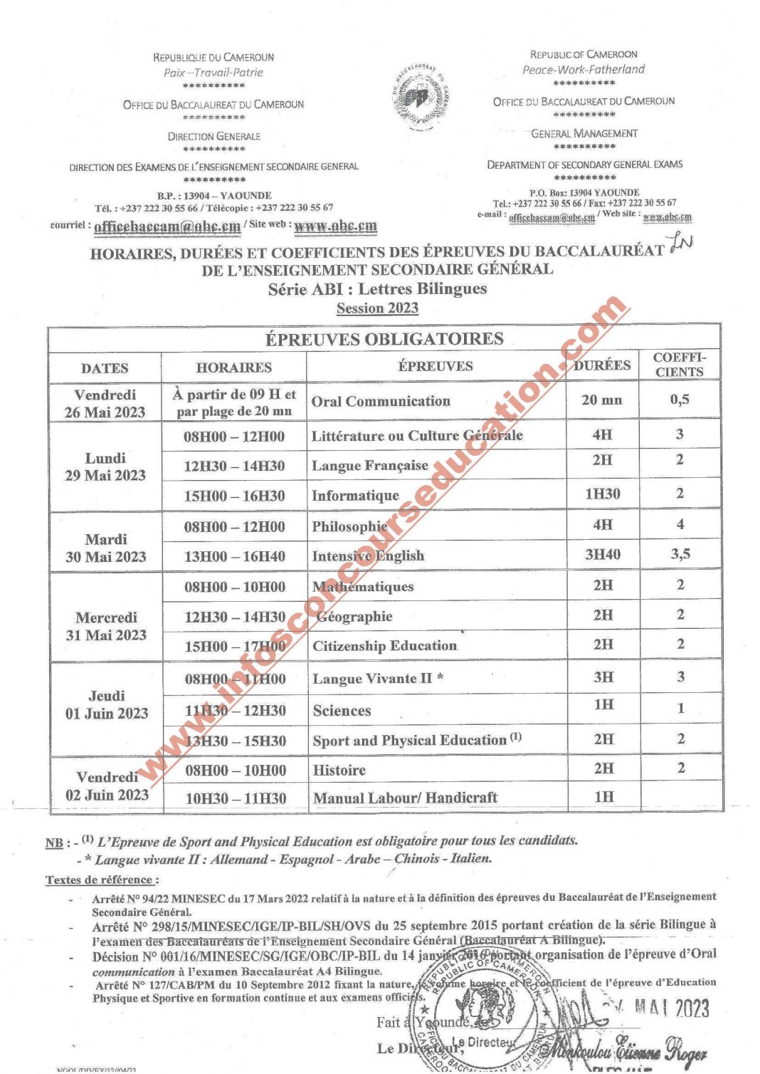 OBC- Programme de probatoire et baccacalauréat ESG 2023