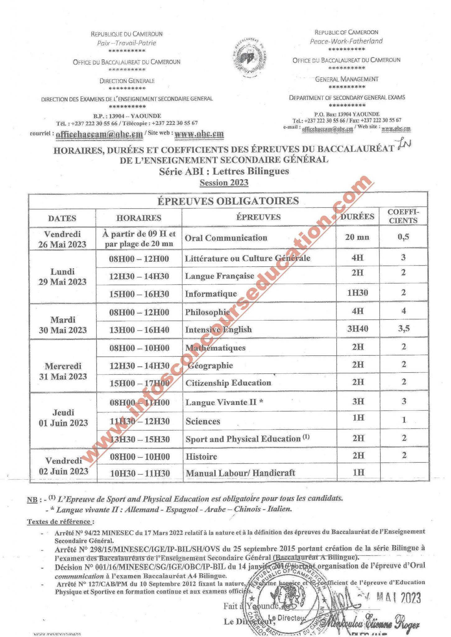 OBC- Programme de probatoire et baccacalauréat ESG 2023