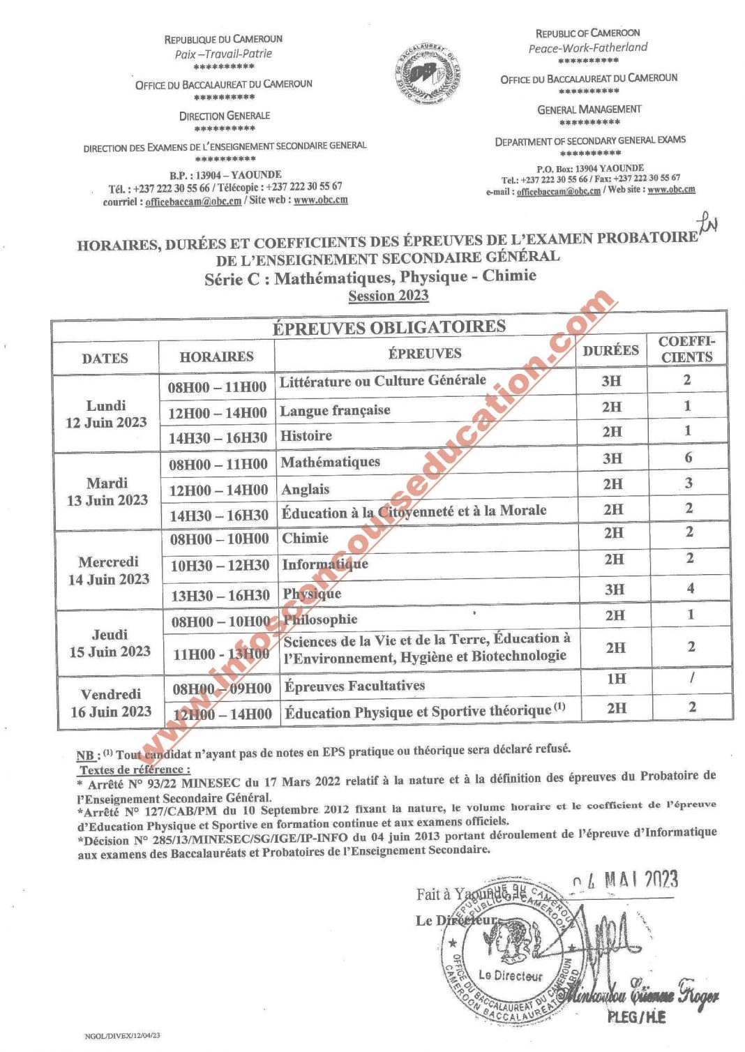 OBC- Programme de probatoire et baccacalauréat ESG 2023
