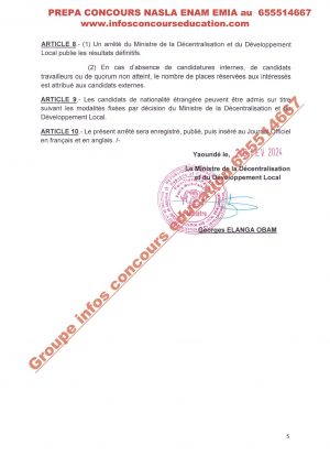 Arrêté Concours NASLA de buéa cycle A 2024