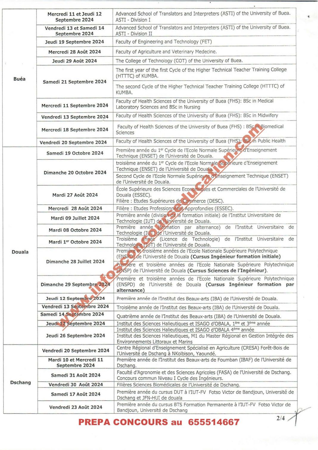 Calendrier des Concours 2024/2025 au Cameroun