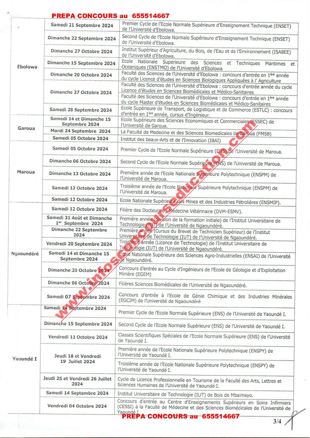 Calendrier des Concours 2024/2025 au Cameroun