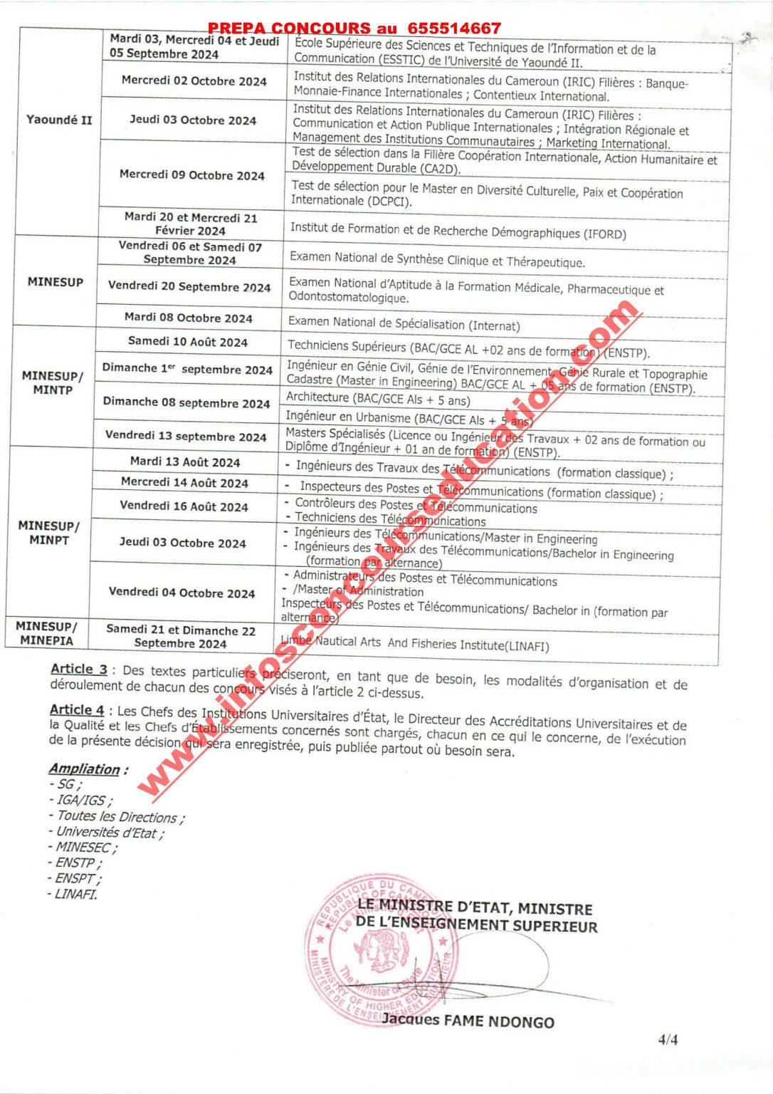 Calendrier des Concours 2024/2025 au Cameroun