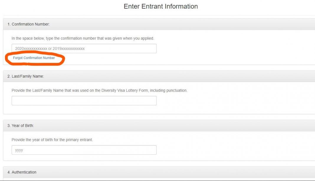 Récupérer votre numéro de confirmation DV Lottery