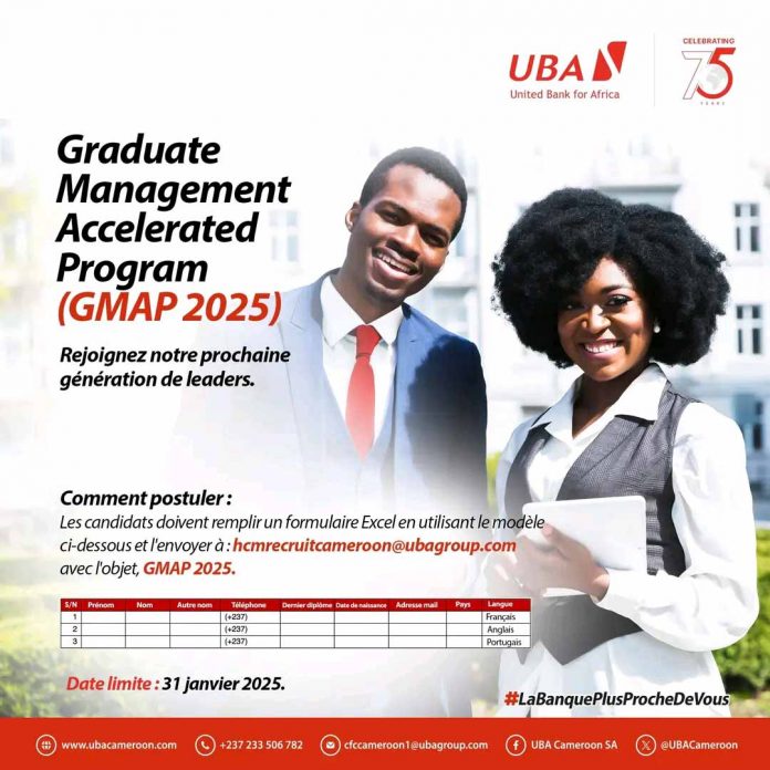 Recrutement UBA Bank CAMEROON: programme UBA GMAP